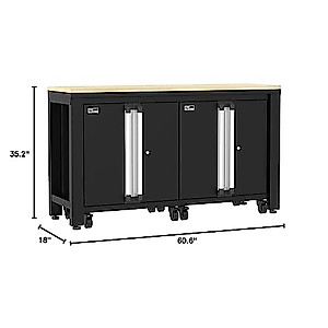 ClosetMaid ProGarage Garage Storage Base Cabinets & Workbench Top 3-Piece Set, Custom, Durable, Adjustable, Steel Construction, Black