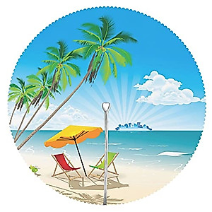 Lirduipu Beach Chair Pattern Round Outdoor Tablecloth,Round Table Cloth Washable Water Resistance Tablecloth with Umbrella Hole Zippered,for Umbrella Table Patio Garden(52" Round,Multicolor)