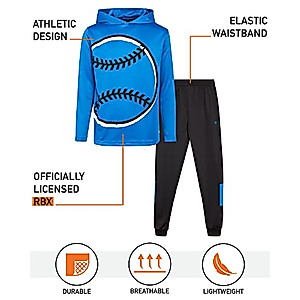 RBX Boys' Jogger Set - 2-Piece Thermal Sports Hoodie and Tricot Joggers (Size: 8-12), Size 12, Blue Baseball