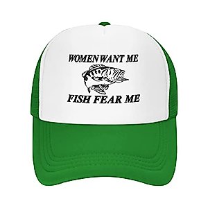 Women Want Me Fish Fear Me Trucker Hat Summer Mesh Cap Trucker Baseball Cap for Men Women Green
