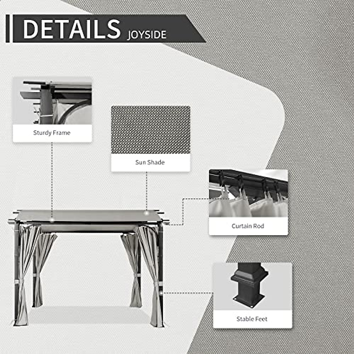 Joyside 11'x11' Outdoor Pergola with Sidewalls - Arched Top Outdoor Pergola with Metal Steel Frame and Textilene Top Canopy, Ideal for BBQ Party & Family Gathering, Grey Top