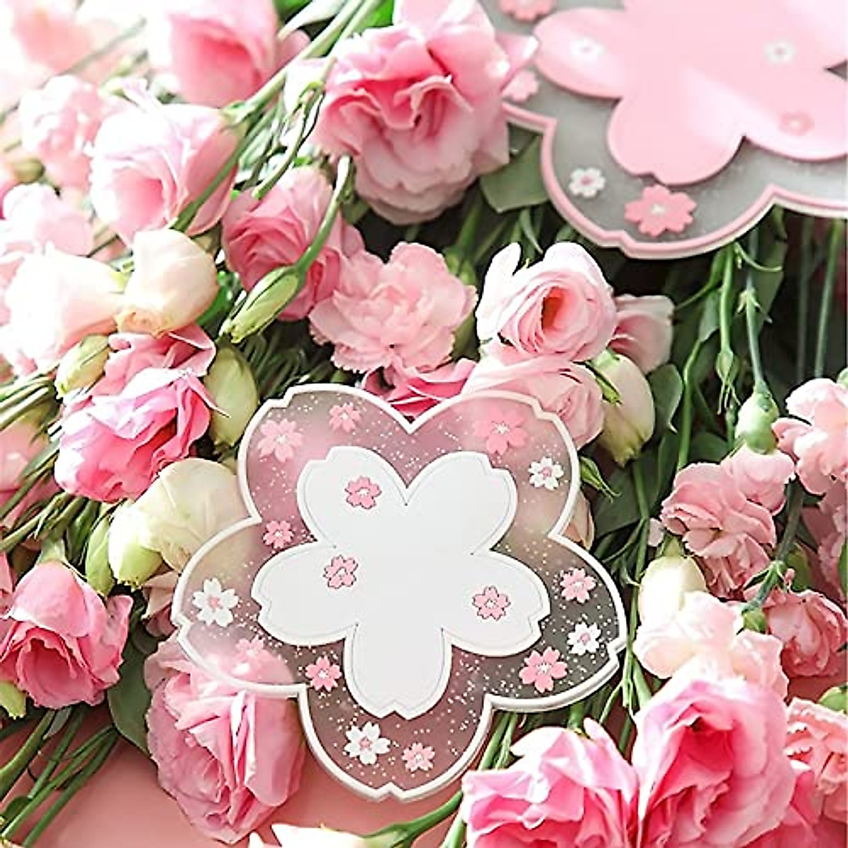 2Pcs Cherry Blossom Coasters for Coffee Table - Heat Resistant Cherry Blossom Decor Non Slip Mat Clear Coasters Table Cup Mat Coffee Mat Gift - Cute Coasters for Drinks Set of 2 for Home, Office, Bar
