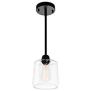VILUXY Vintage Glass Pendant Light, Single Hanging Pendant Lighting, Black with Clear Glass Shade Classic for Farmhouse, Entryway, Dining Room, Kitchen Island, Foyer