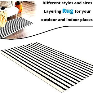 Breezsisan Black and White Striped Outdoor Rug, Cotton, 23x35.5 Inches Striped Rug, Under Mat Rug for Front Porch, Patio, Entryway, Farmhouse, Handwoven Modern Rug, Striped Carpet & Welcome Mat.