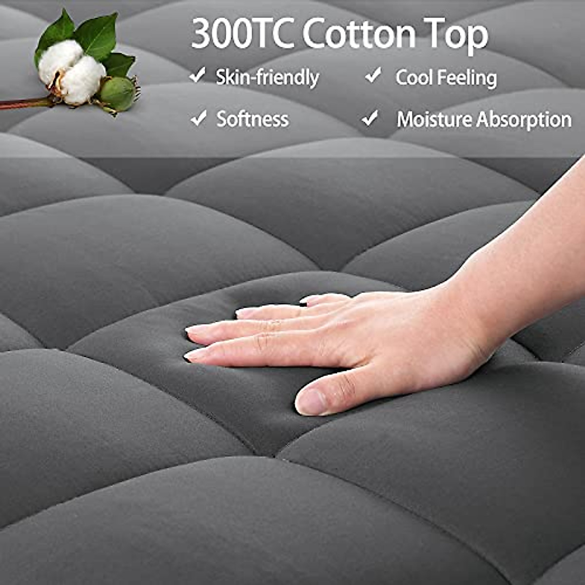 EASELAND RV Short Queen Mattress Pad Pillow Top Mattress Cover Quilted Fitted Mattress Protector Cotton Top 8-21" Deep Pocket Cooling Mattress Topper (60x75 Inches, Dark Grey)