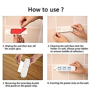 Secho Power Strip Holder Fixator, No Hole Plug-in Wall Socket Sticker Fixer, Loading 10Kg Maximum, for Desk, Wall, WiFi Router, Remote Control, Paper Towel Box (3 Packs)