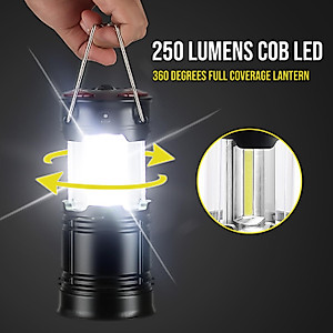 Lichamp 4 Pack Camping Lanterns Rechargeable and Battery Powered, Dual Power Source and 4 Mode Lantern Flashlight COB Camp Light for Power Outages, Camping Supplies and Home Hurricane Supplies, E4BK