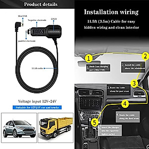 ATYFUER Dash Cam Hardwire Kit GPS Charger Cable GPS Navigator Charger Cable Mini USB Hard Wire Kit Dash Cam Power Cable for 12V Car and 24V Truck（11.5ft）