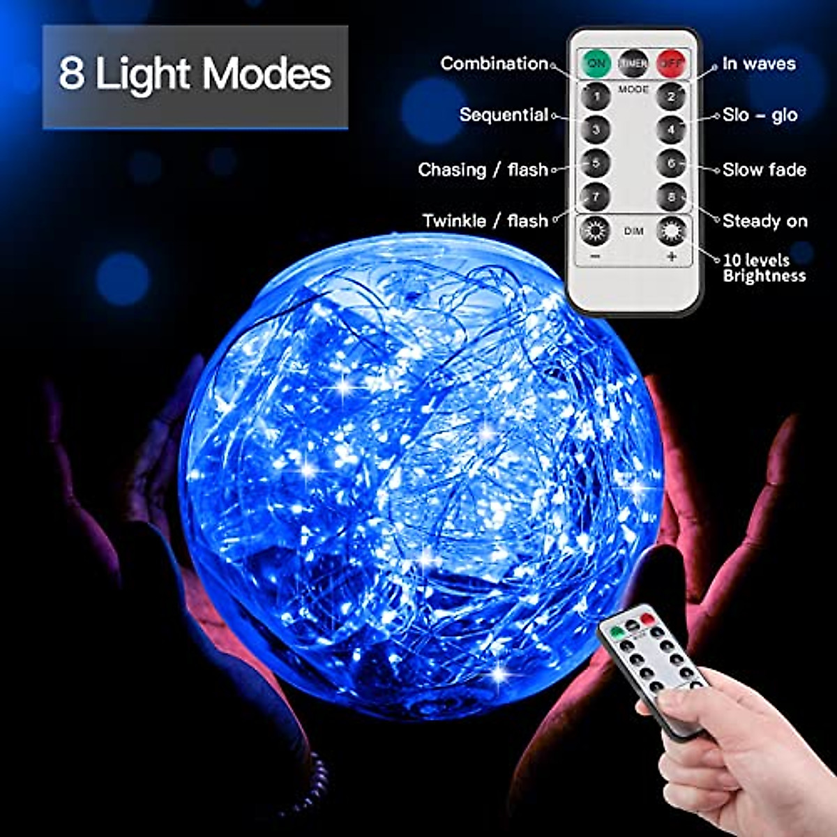 suddus 66ft 200 LED Outdoor String Lights, Blue Fairy Lights Battery Operated with Remote, Led Twinkle Lights for Bedroom, Dorm, Patio, Tapestry, Backyard, Garden, Christmas, Party, Indoor