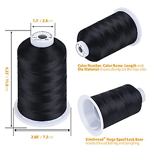 Simthread Embroidery Thread 5500 Yards Black 900, 2 Huge Spools 40wt Polyester for Brother, Babylock, Janome, Singer, Pfaff, Husqvarna, Bernina Machine