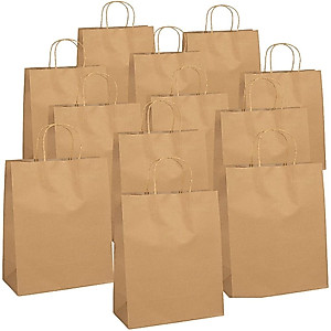 Fun Express Simple Brown Paper Gift 10.5" x 5.25" x 13" | Pack of 12 Bags, 10 1/2" x 5 1/4" x 13", 12 Pieces