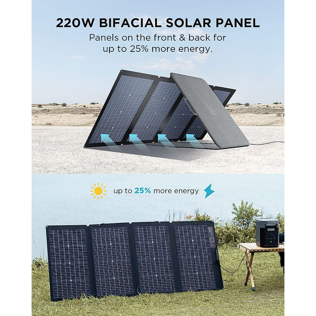 EF ECOFLOW Solar Generator DELTA 2 with 2x220W Portable Solar Panels, 1024Wh LFP Battery, Fast Charging, Portable Power Station for Home Backup Power, Camping & RVs