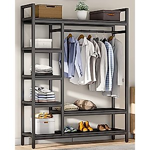 HOKEEPER 600lbs Capacity Free Standing Closet Organizer with 6 Metal Shelves Heavy Duty Clothing Rack for Hanging Clothes Sturdy Storage Wardrobe Closet Garment Rack for Bedroom