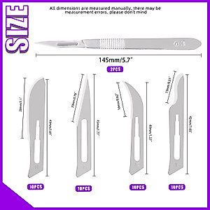 Swpeet 42Pcs 4 Styles #10#11#12#15 Scalpel Blades Surgical Grade Blades with #3 Scalpel Knife Handle Assortment Kit, Biology Lab Knives for Biology Lab Anatomy, Practicing Cutting, Sculpting
