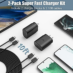 Samsung Super Fast Type C Charger 25W Android Charger 10FT USB C Charger Cable Fast Charging Block for Samsung Galaxy S23/S23 Ultra/S23+/S22/S22 Ultra/S22+/S21/S20/Note 20/Note 10/Z Fold/Flip 4/3