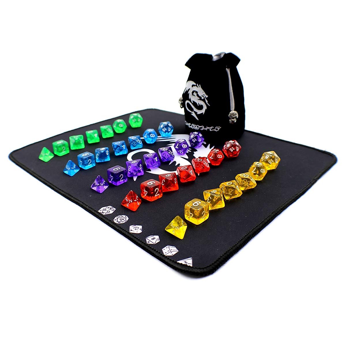 Polyhedral D20 Die Sets for D&D with Play Mat and Dice Bag