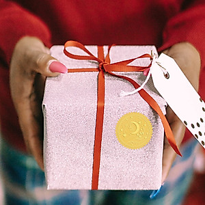 CRASPIRE 2 Inch Gold Embossed Envelope Seals Stickers Moon 100pcs Round Adhesive Embossed Foil Seals Stickers Envelope Label for Wedding Invitations Party Gift Packaging Greeting Card