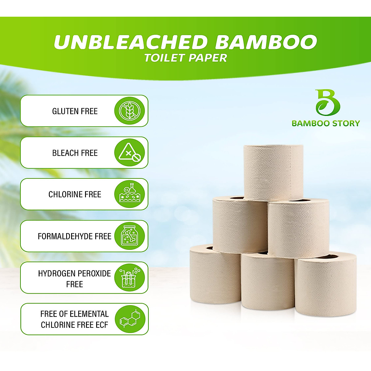Bamboo Story Premium Bamboo Toilet Paper, PFAS Free, Chemical Free Toilet Paper, Unbleached, (24) 3PLY & 300 Sheets, FSC Certified, Organic Brown, Plant-Based, Tree-Free, Plastic Free, BPA Free (24)