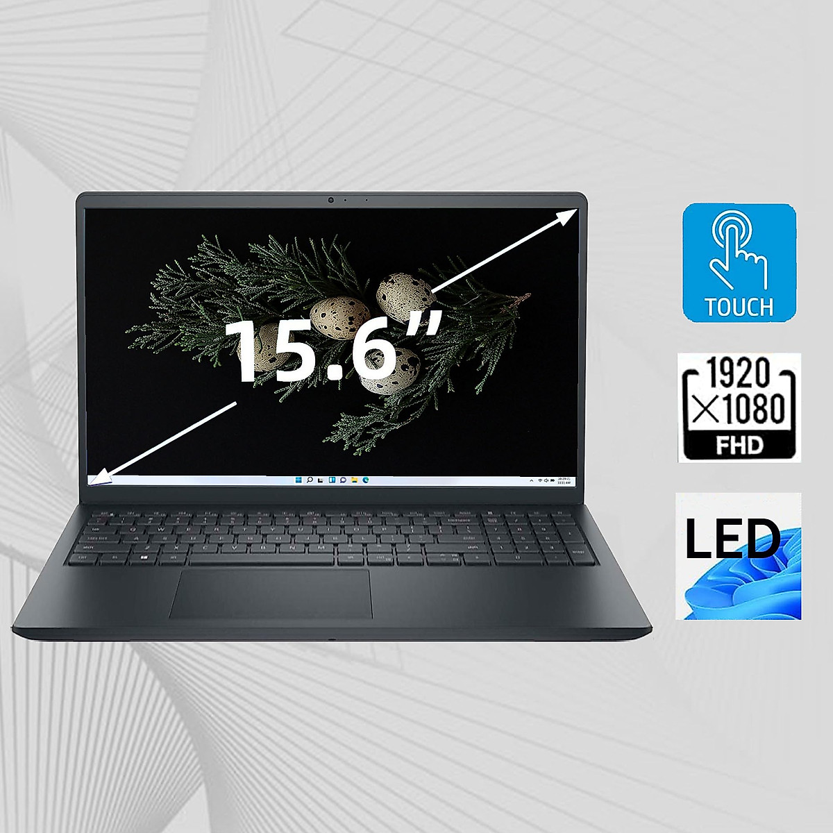 Dell Inspiron 15 Touchscreen Laptop, 15.6" FHD Display, AMD Ryzen 5 7530U Processor, 32GB RAM, 1TB SSD, Camera, Mechanical Keyboard, HDMI, WiFi, Windows 11 Pro, Alpacatec Accessories, Carbon Black