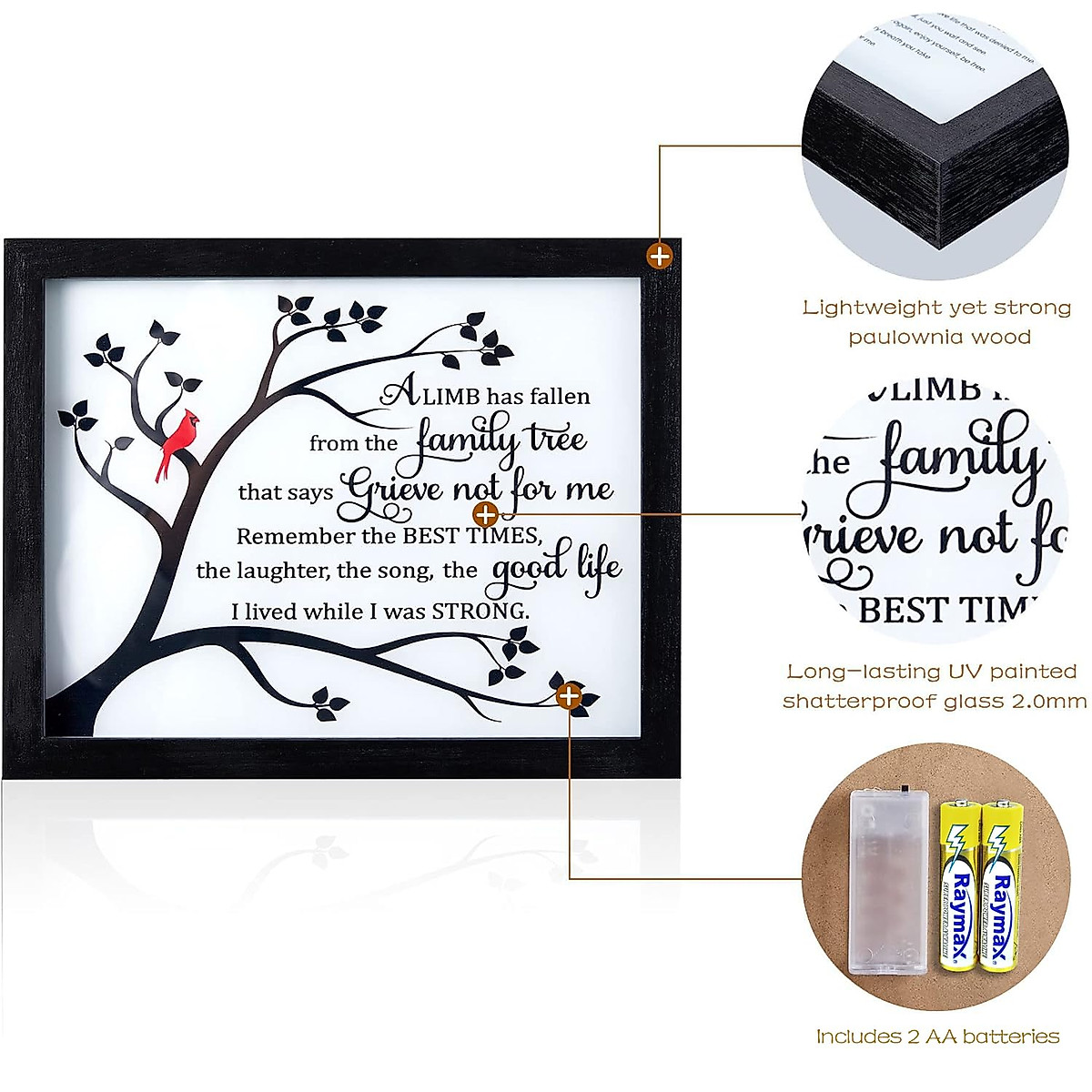 WOODEXPE Sympathy Gift LED Memorial Shadow Box Memorial Gifts for Loss of Loved One - A Limb Has Fallen