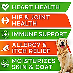 Fish Oil Omega 3 Treats for Dogs - Allergy and Itch Relief - Skin and Coat Supplement - Joint Health - Wild Alaskan Salmon Oil - Shedding, Itchy Skin Relief - Omega 3 6 9 - EPA & DHA - 180 Treats