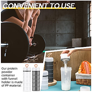 Baderke 4 Pcs Protein Powder Container 5 Layers Stackable Leakproof Container Powder Dispenser with Funnels Stand Keychain Flour Container for Workout Fitness(Gray, White)