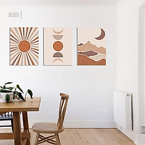 Boho Wall Art Prints, Boho Wall Decor, Mid Century Modern Wall Art Set of 3 Abstract Geometric Prints Beige Terracotta Minimalist Art, Canvas Framed Wall Art for Living Room Bedroom 16"x24"