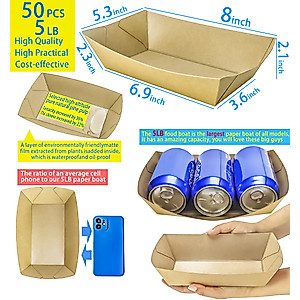 MotBach 50 Pack 5LB Extra Large Paper Food Boats Trays Disposable Paper Boats, Heavy Duty Food Boats, Paper Food Serving Tray Boat Basket for Snacks Sandwich Burgers Popcorns Tacos BBQ Fries Nachos