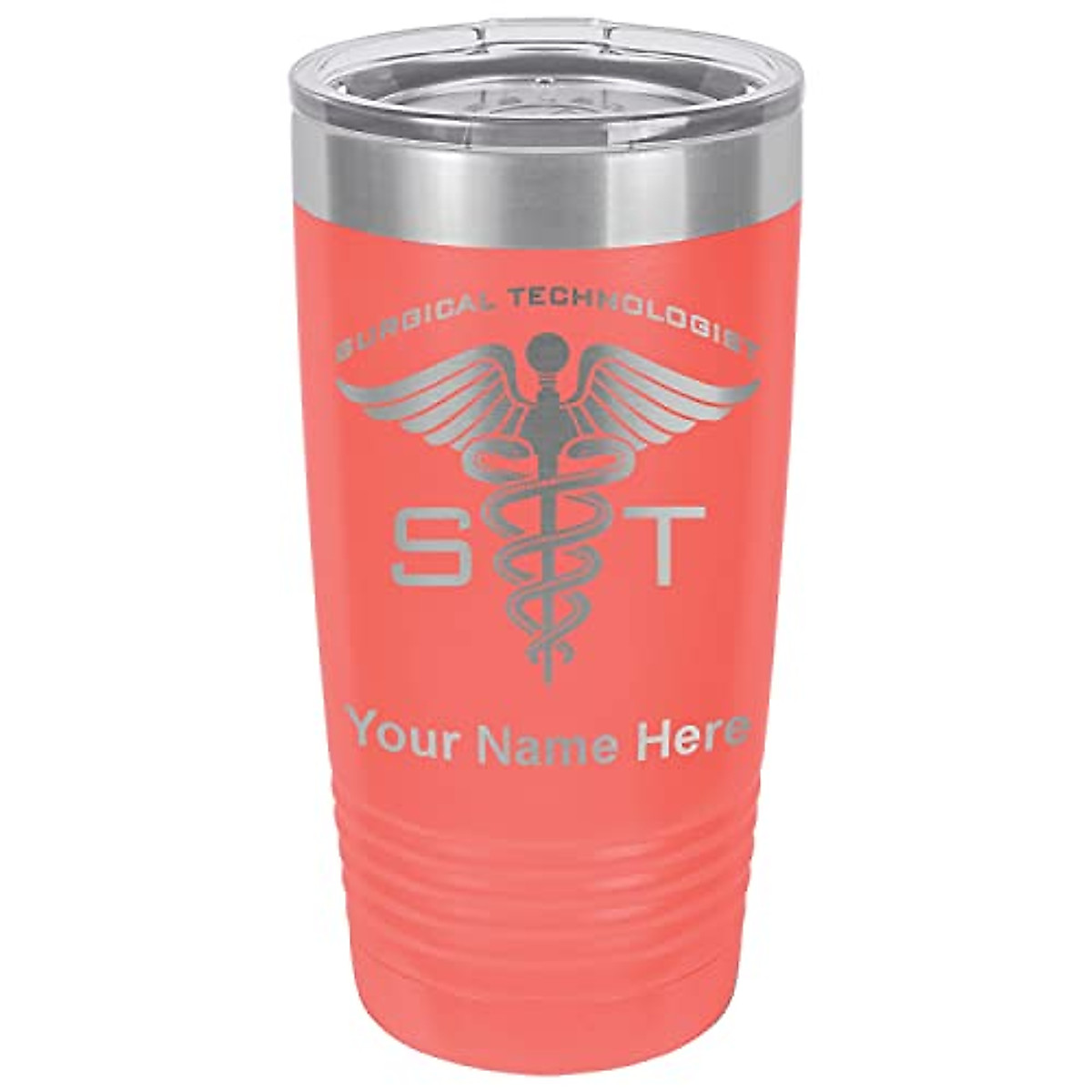 LaserGram 20oz Vacuum Insulated Tumbler Mug, ST Surgical Technologist, Personalized Engraving Included (Coral)