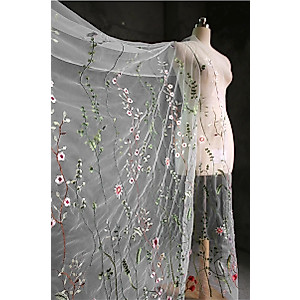 Buchuang Lace Fabric, 2 Yards Beautiful Seaweed Floral Embroidery Lace Tulle Fabric White Mesh Fabric DIY Wedding Sewing AccessoriesParty Dress (White mesh)