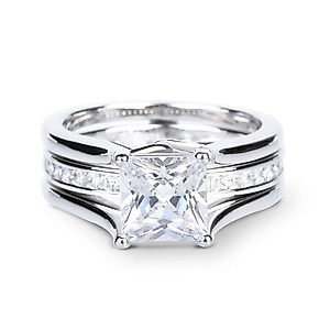 Jeulia Interchangeable Princess Cut Sterling Silver Ring Set Fashion Anniversary Promise Engagement Wedding Ring Set for Her with Gift Jewelry Box (7)