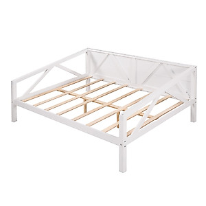 Harper & Bright Designs Full Size Daybed Wooden Day Bed Frame with Wood Slat Support Dual-use Sturdy Sofa Bed for Bedroom Living Room, White