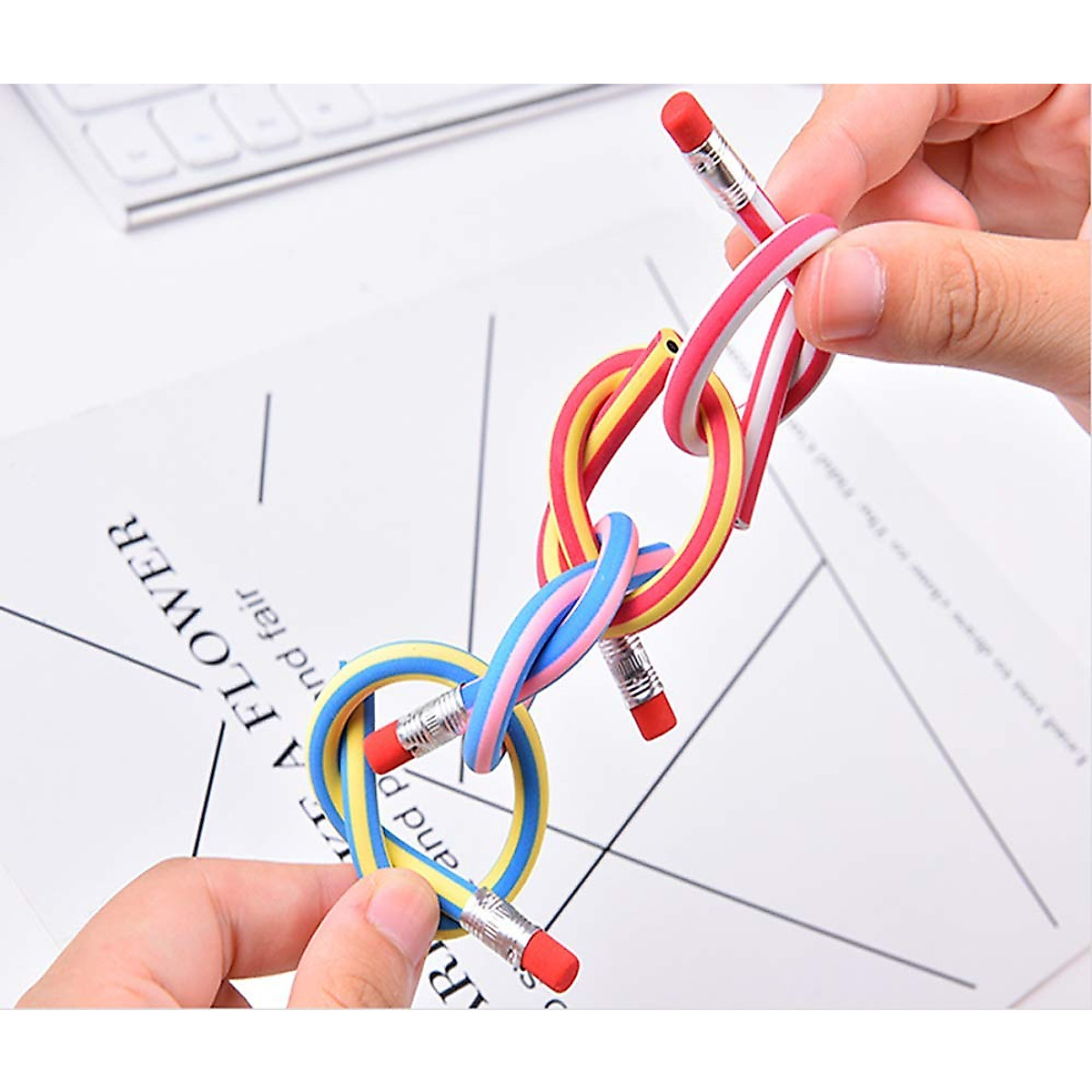 Flexible Bendy Pencil, 35 PCS Flexible Soft Pencil Colorful Stripe Soft Pencils with Eraser as Gift for Students or Children