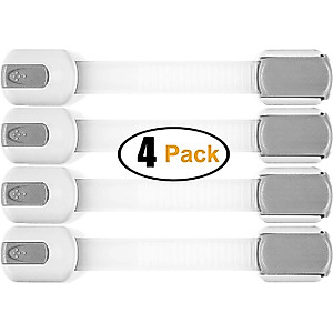 4-Pack Child Safety Cabinet Locks | No Tools | Baby & Child Proof Drawers, Cabinets, Oven, Toilet Seat, and More | Multi-Purpose Use | No Drilling Needed | Super Strong Adhesive (4 Pack Grey)