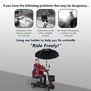 Umbrella Holder for Elderly Mobility Scooter, Wheelchair Grip Mount Stand Adjustable Stretch Bracket Accessories, Fits for 0.78"-1.2" Handlebar