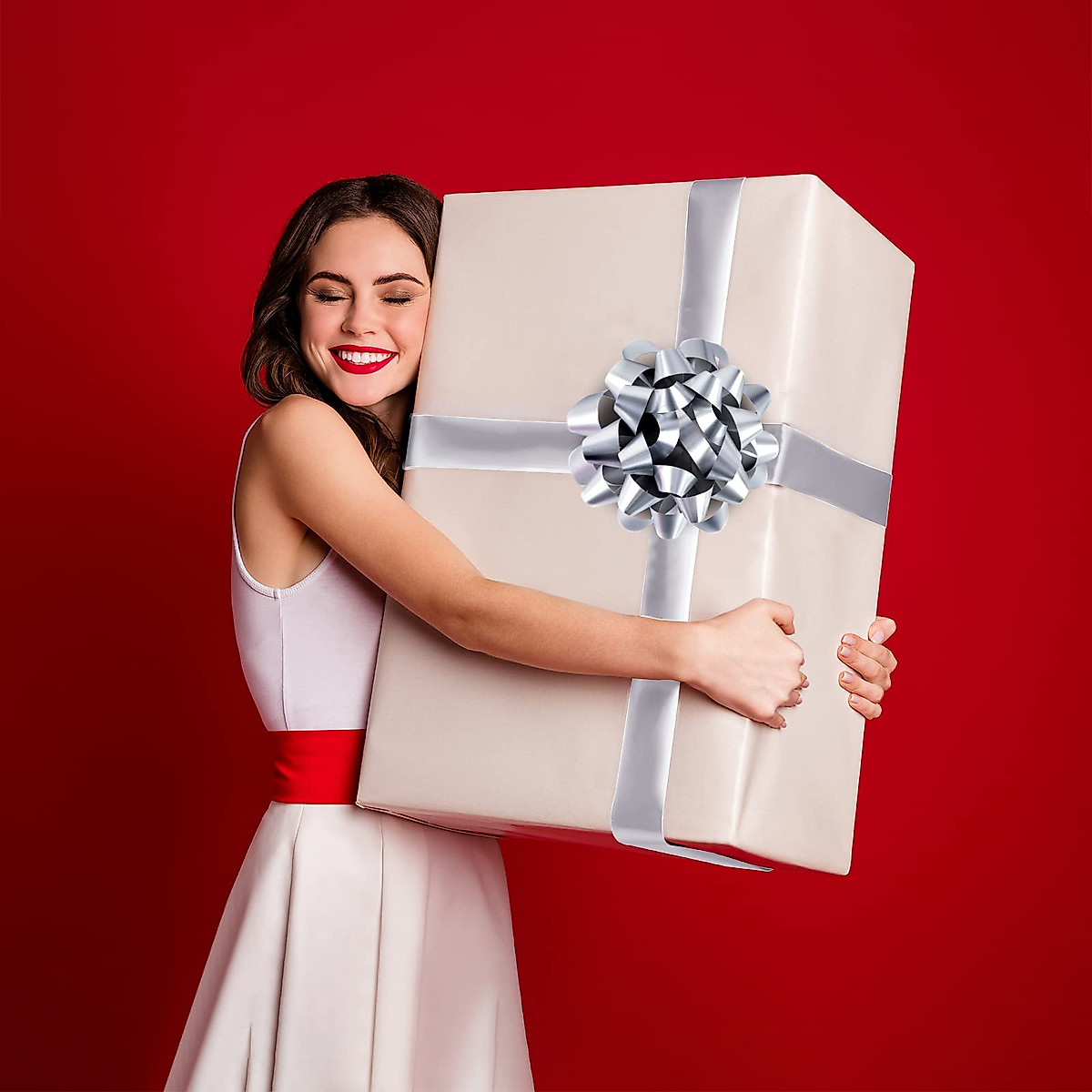 MAYPLUSS 8" Gift Bow, 1 Bows, Matte Silver, Perfect for Birthday, Holiday, Party Favors Decorations