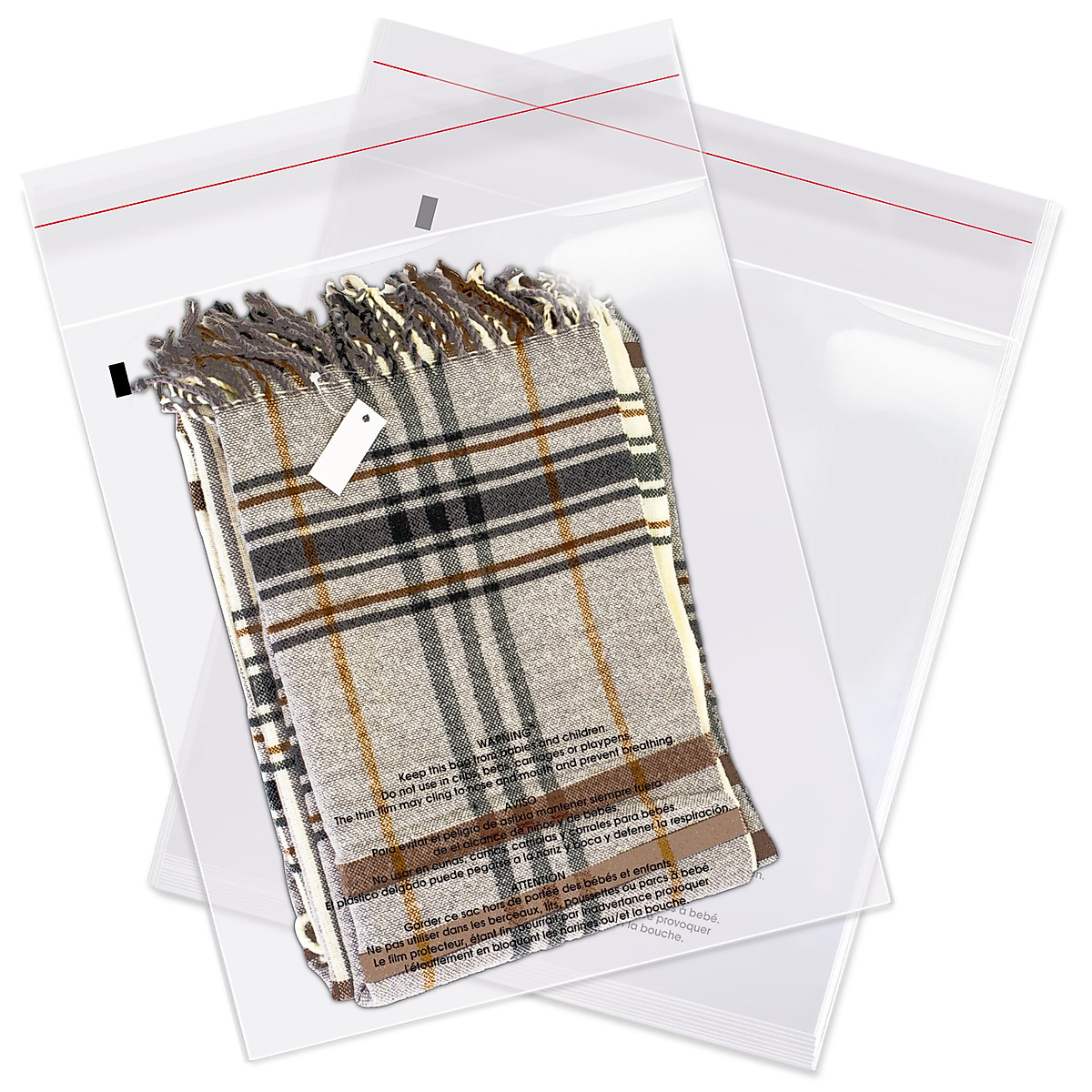 Spartan Industrial - 14” X 20” (500 Count) Self Seal Clear Poly Bags with Suffocation Warning for Packaging, Clothes & Shipping - Resealable Glue