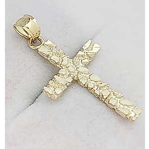 AMZ Jewelry 10K Yellow Gold Nugget Cross Pendant Gold Nugget Cross
