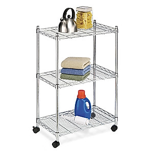 Whitmor 3 Tier Chrome Supreme Cart-Rolling Utility Organizer