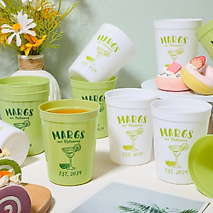 Skyley 12 Pcs Margs and Matrimony Bachelorette Party Plastic Cup 16oz Margarita Bridesmaid Cup Cocktail Wine Themed Reusable Bachlorette Cup Bridal Shower Wedding Cinco De Mayo Decoration Supplies