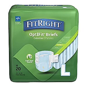 FitRight OptiFit Extra+ Adult Diapers with leak stop guards, Disposable Incontinence Briefs with Tabs, Moderate Absorbency, Large, 44"-56", 20 Count (Pack of 4)