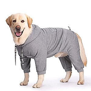 Dog Hoodie Winter Coat for Large Medium Dogs, Pullover 4 Legs Dog Warm Coat Hooded Sweatshirt, Dog Fleece Hoodie Coat for Winter Cold Weather (3X-Large, Grey)