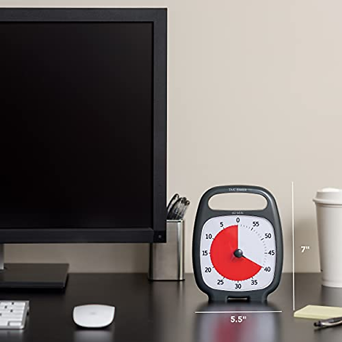 TIME TIMER PLUS 60 Minute Desk Visual Timer - Countdown Timer with Portable Handle for Classroom, Office, Homeschooling, Study Tool with Silent Operation (Charcoal)