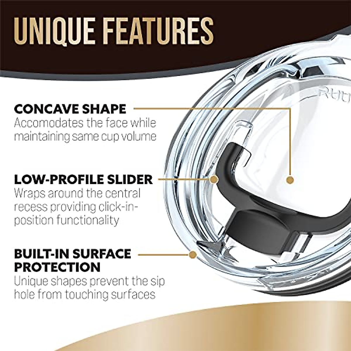 RUUMI® Nose Recess Tumbler Lid (Black) – Compatible with 20 oz Yeti Rambler, Ozark Trail, Swig – See Chart for Other Brands/Sizes