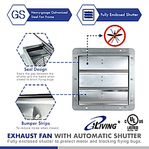 iLiving 10" Shutter Exhaust Fan with Wireless Smart Remote Controlled Thermostat and Humidity, Variable Speed Wall Mounted Attic Vent Fan, Chicken Coop Ventilation, 820 CFM, 1200 SQF Coverage Area