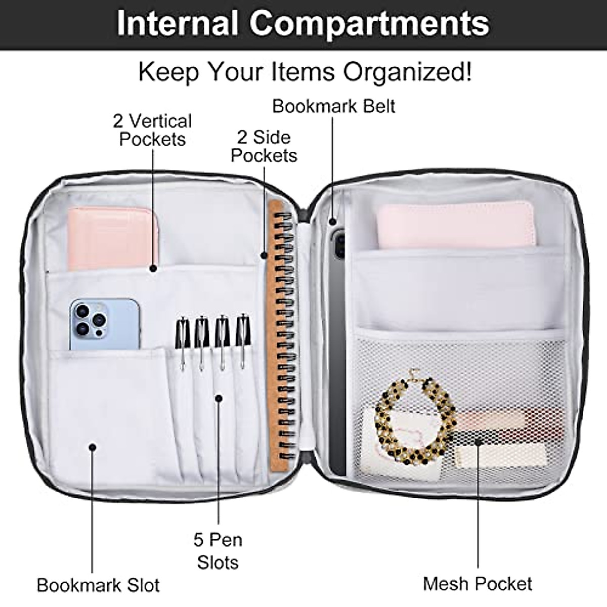 Large Bible Cover for Men, Grathia Bible Case Bible Carrying Case Bible Book Cover Bible Bag with Handle, Zipper and Pockets Bible Organizer for Women, Men, Boys, Girls, Kids