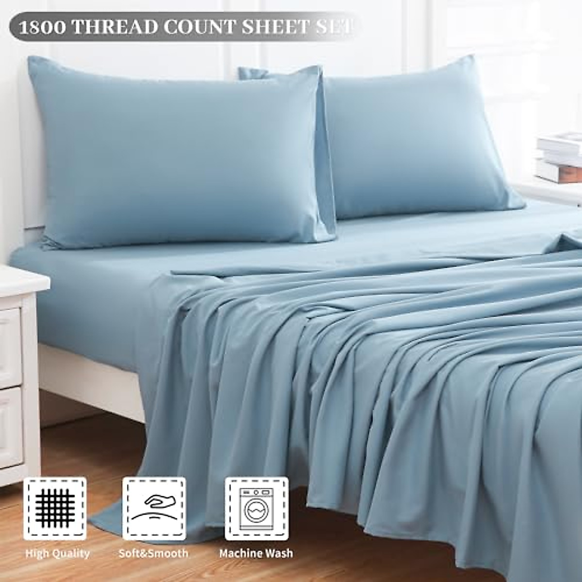 Bedlifes Full Size Sheet Sets- Ultra Soft Sheets-Luxury-Breathable-16 Deep Pocket- 1800 Thread Count Percale Egyptian Microfiber Bed Sheets Wrinkle, Fade and Stain Resistant Baby Blue 4 Pieces