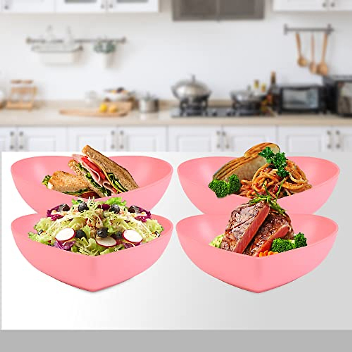 XUEJUN Bamboo Fiber Big Heart-shaped Bowls pink Deep Heart Plates Salad Bowl/Fruit Bowl for Desserts/Pasta/Dinner, 9.7inch