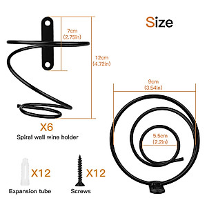 Yimerlen 6 Pcs Spiral Wine Wall Holder, Wall Mounted Wine Rack, Metal Wine Bottle Display Holder for Wine Storage Wall Wine Theme Decor, Black (Downward Style)