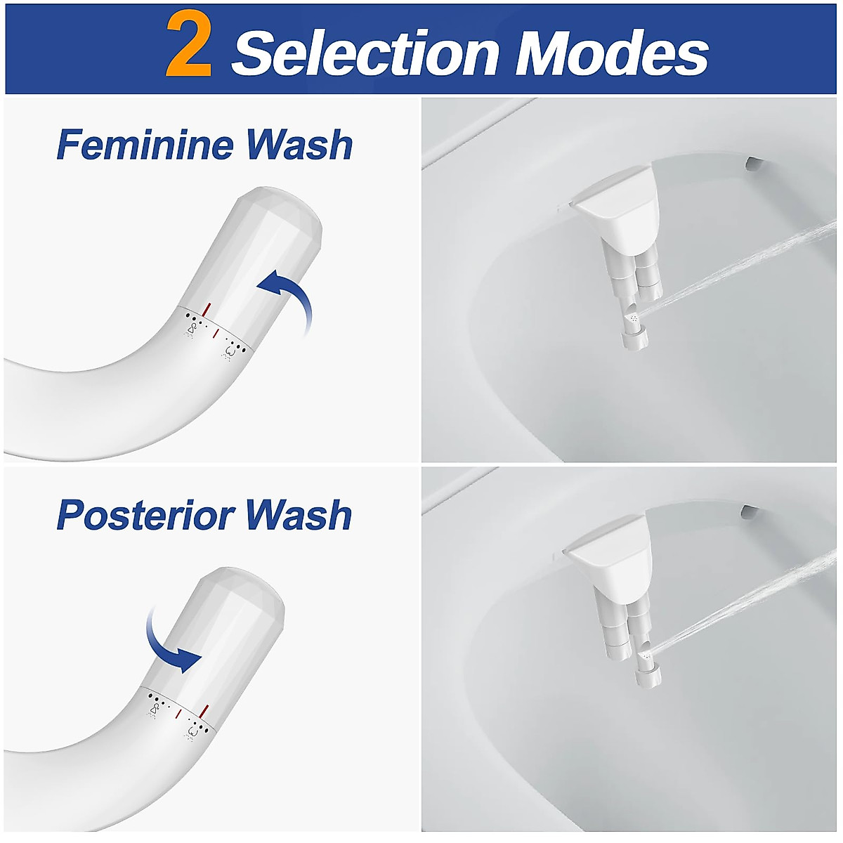 SAMSICHI Bidet Attachment for Toilet, 2 Pack Retractable Cold Water Bidets for Existing Toilets, Bidet Toilet Seat Attachment for Frontal & Rear Wash, Bidet Attachment with Water Pressure Control